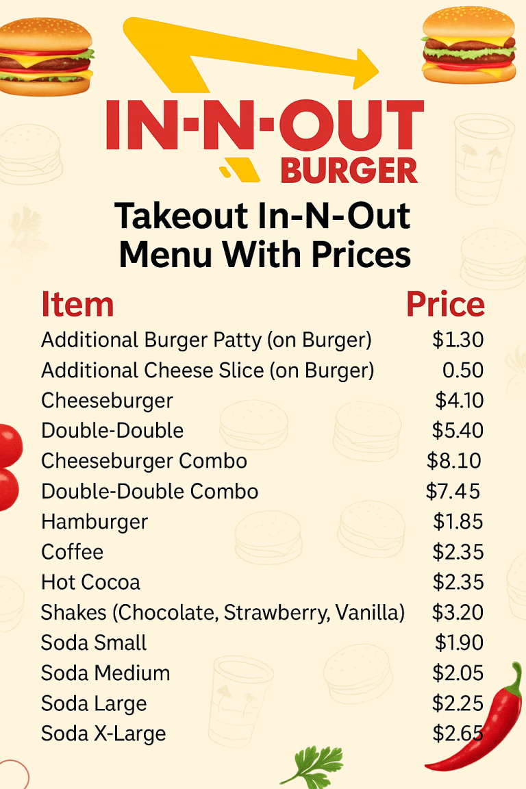 Takeout In-N-Out Menu With Prices - In N Out Menu